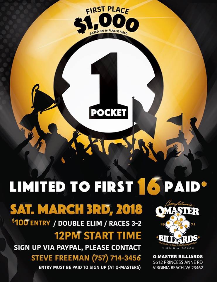 Q-Master Billiards 1 Pocket Tourney